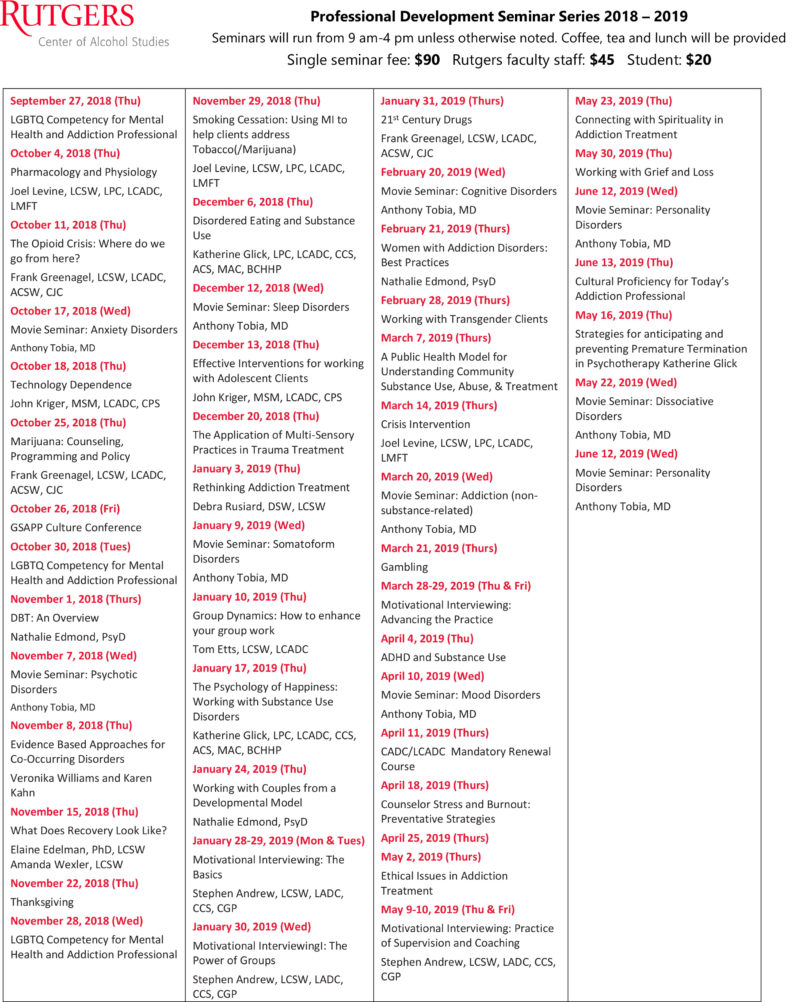 Seminar List | Center of Alcohol & Substance Use Studies